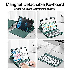 Laetass keyboard case for iPad 10th Generation 10.9 inch 2022 with Upper Pen slot,Leather Stand Cover with Built-in Pencil Holder, Magnetic Detachable Wireless Bluetooth Keyboard. (green)