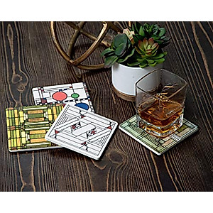 CoasterStone Absorbent Stone Coasters, Frank Lloyd Wright, Art Glass Designs, Multi-Colored