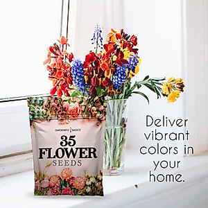 Flower Seeds Packets for Planting 35 Individual Varieties Perennial, Annual, Wildflower Seeds for Planting Outdoors for Bees and Butterflies - Semillas de Flores Hermosas by Gardeners Basics.