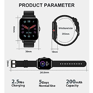 Iaret Smart Watch for Women Men (Answer/Make Call), Fitness Tracker for Android iOS Phones Waterproof Smartwatch 1.7" HD Full Touch Screen Activity Trackers Heart Rate Sleep Monitor Pedometer, Black