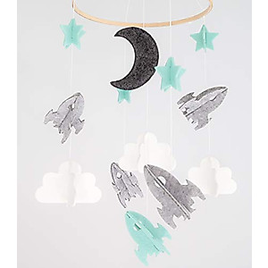Baby Crib Mobile for Boys and Girls - Blue Baby Shower Gift Set Nursery Decor Starry Night Moon Star Cloud Rocket Space Unisex