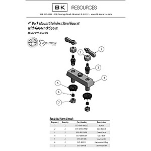 BK Resources Evolution Series 4" Commercial Kitchen Faucet, 5" Gooseneck Spout Design, NSF, Deck Mount, T-304 Stainless Steel, 1/4 Turn Ceramic Cartridge, Integral Check Valve