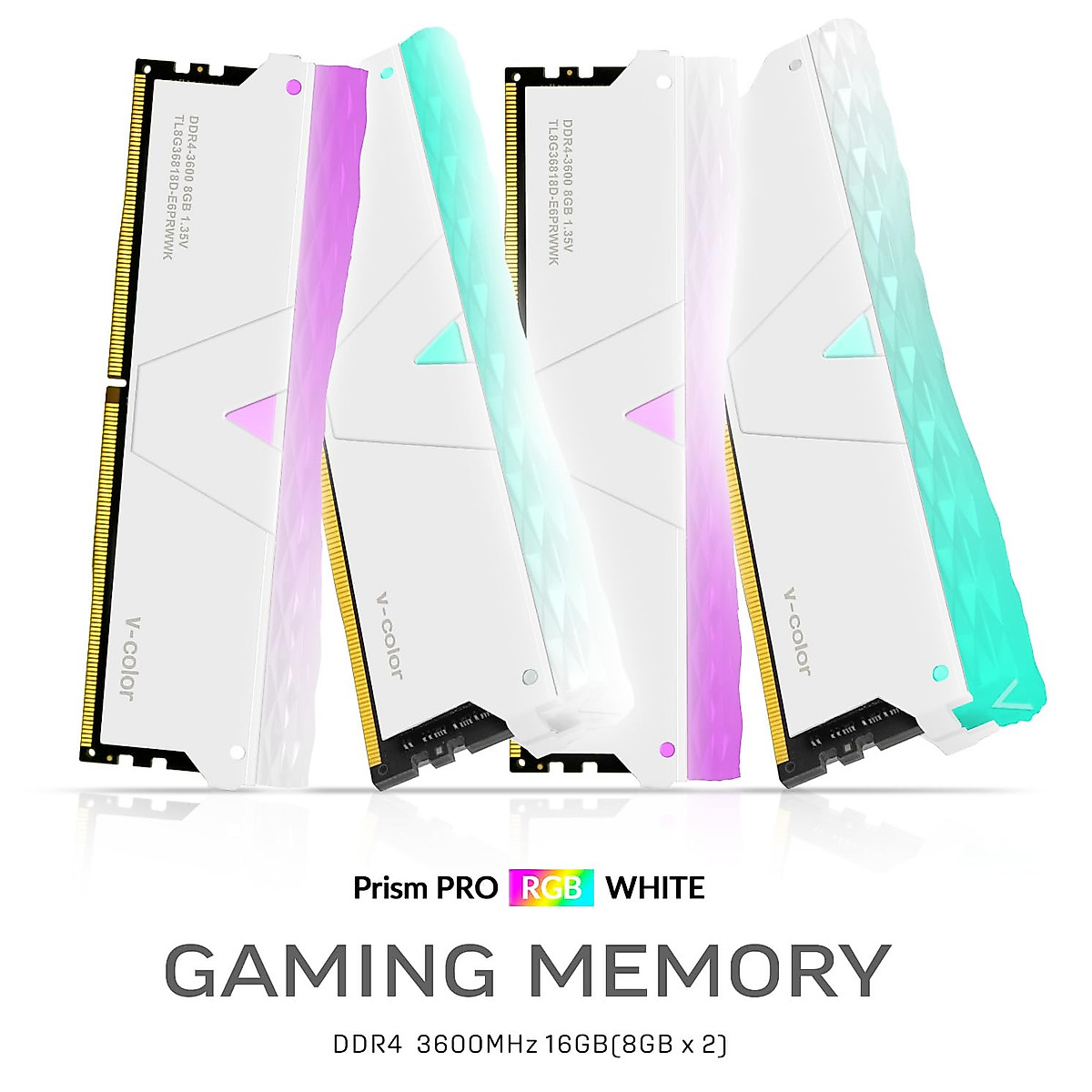 V-Color Prism Pro DDR4 16GB (8GBx2) 3600MHz (PC4-28800) CL18 RGB Gaming Desktop Ram Memory Module UDIMM Hynix IC Single Rank - White (TL8G36818D-E6PRWWK)