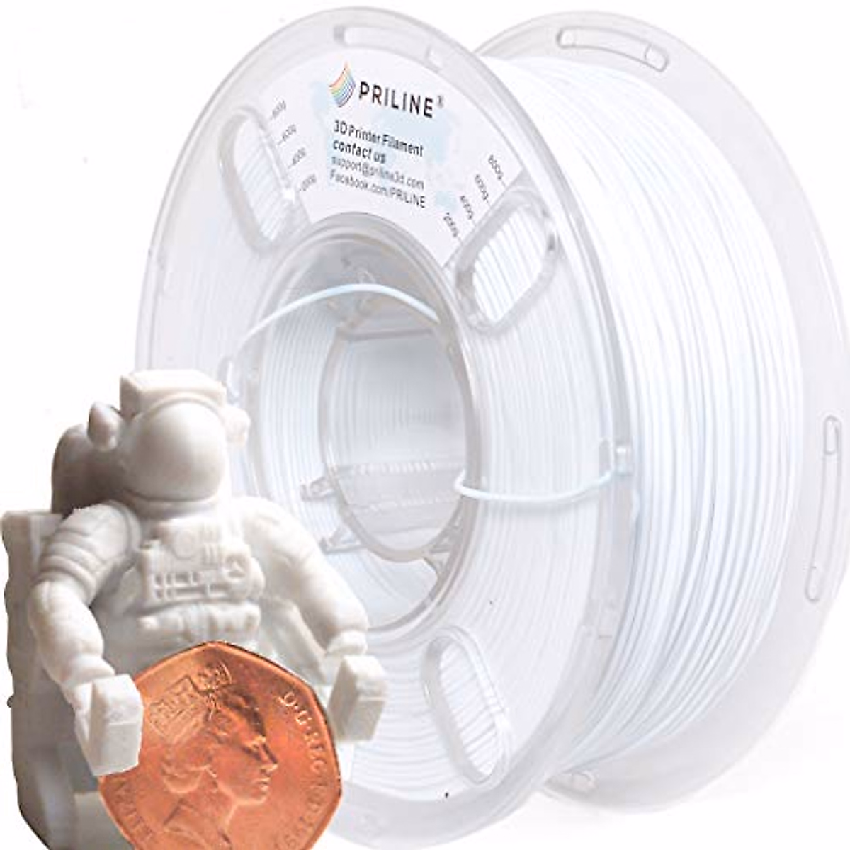 PRILINE PLA 1.75 3D Printer Filament, Dimensional Accuracy +/-0.03 mm, 1kg Spool,White