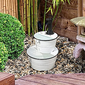 glitzhome Metal Tiered Water Fountain with Pump Garden Tools Waterfall Fountain for Outdoor Patio Garden Backyard Decking Décor White 31.5" H