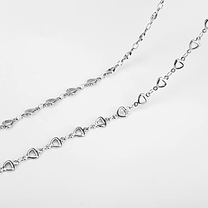 Eyeglass Chain Silver Stainless Steel Handmade Necklace for Reading Glasses Sunglass Beaded Chains for Men Women (2-Heart handmade chain)