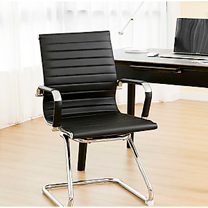 KLASIKA Office Guest Chair Leather Reception Without Wheels with Sled Base for Desk Conference Area Waiting Room Set of 1