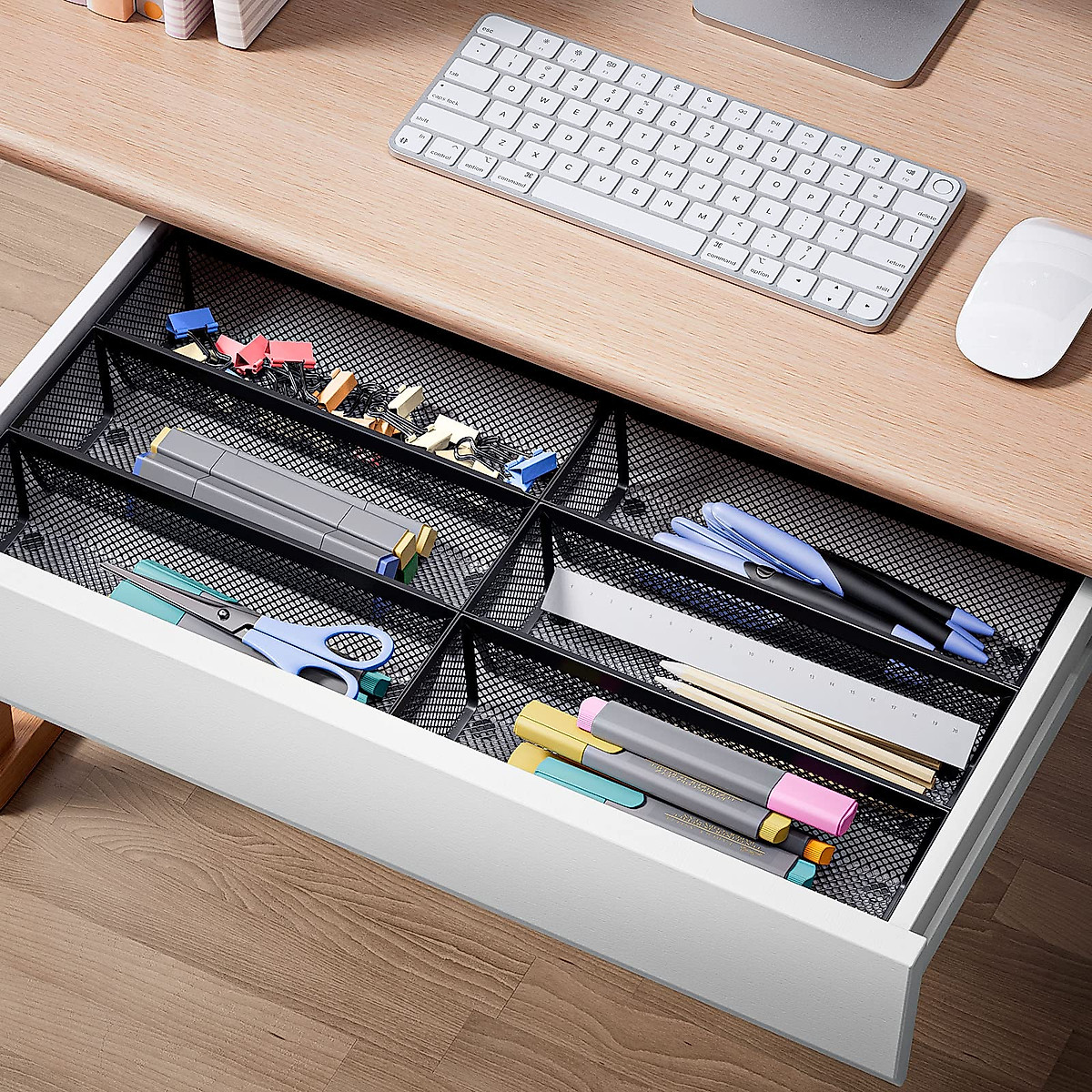 Silverware Drawer Organizer, Mesh Utensil Organizer for Kitchen Drawers, Silverware Tray with Interlocking Arm, Narrow Utensil holder for Flatware, Forks, Spoons, Knives by FURNINXS (Set of 6)