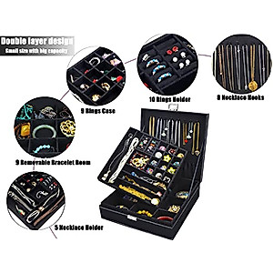 Jewelry Box for Women, QBeel 2 Layer 36 Compartments Necklace Jewelry Organizer with Lock Jewelry Holder for Earrings Bracelets Rings - Black