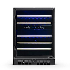 NewAir Wine Fridge | 46 Bottle Capacity Wine Cooler | 24" Black Stainless Steel Fridge | Dual Zone, Built-in, Under Counter, Freestanding Mini Fridge For Bedroom, Office, Kitchen