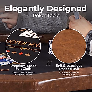 SereneLife 8- Player Octagonal Foldable Poker Table, Casino Leisure Texas Holdem Table, w/ water Resistant Cushioned Rail, 8 Cup Holders, Brown Felt Surface, Black Jack Board & Family Games (Black)