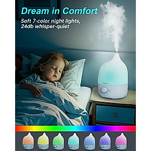 Feekaa Humidifiers for Bedroom Baby 3 in 1 - Top Fill Baby Humidifier & Essential Oil Diffuser & Night Light, BPA-Free Cool Mist Air Humidifier with Cute Stickers for Kids Bedroom Nursery Plants Home