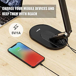 JKSWT LED Desk Lamp, Eye-Caring Table Lamps with 72 LED, 9 Brightness Levels, 5 Color Modes, USB Charging Port,Touch Control and Memory Function, 10W Reading Lamps for Home Office, Black