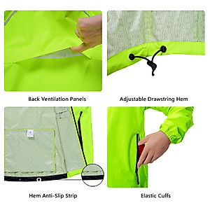 Men's Cycling Running Rain Jacket Lightweight Waterproof Biking Hiking Windbreaker Raincoat Reflective Packable