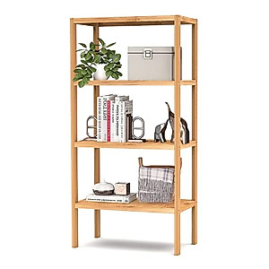 Purbambo 4 Tier Bamboo Shelf, Freestanding Book Shelf Bookcase Storage Rack for Bathroom Kitchen Living Room