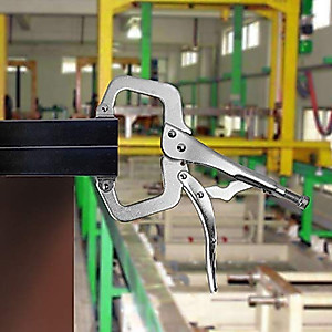 KEILEOHO 6 Pack 11 Inches C Clamp Locking Pliers with Swivel Pads, Heavy-Duty Locking Pliers, Woodworking Clamps Set, Adjustable Nickel Plated C Pliers