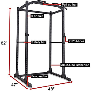 papababe Power Cage, Squat Rack 1200lb Capacity with 2 Extra J-Hooks for Strength Training