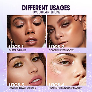 Quxunzzz Liquid Glitter Eyeshadow,Liquid Glitter Eyeliner Metallic Glitter Shimmer Eye Looks Waterproof Long Lasting Quick-Drying (Galaxy 04#)