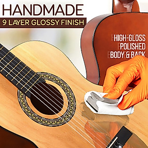 Pyle Beginner Acoustic Guitar Kit, 3/4 Junior Size All Wood Instrument for Kids, Adults, 36" Natural Ash