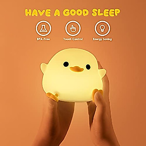 UNEEDE LED Cute Bean Duck Night Light, DoDo Duck Silicone Nursery Night Light Rechargeable Table Lamp Bedside Lamp with Touch Sensor for Bedrooms, Living Room