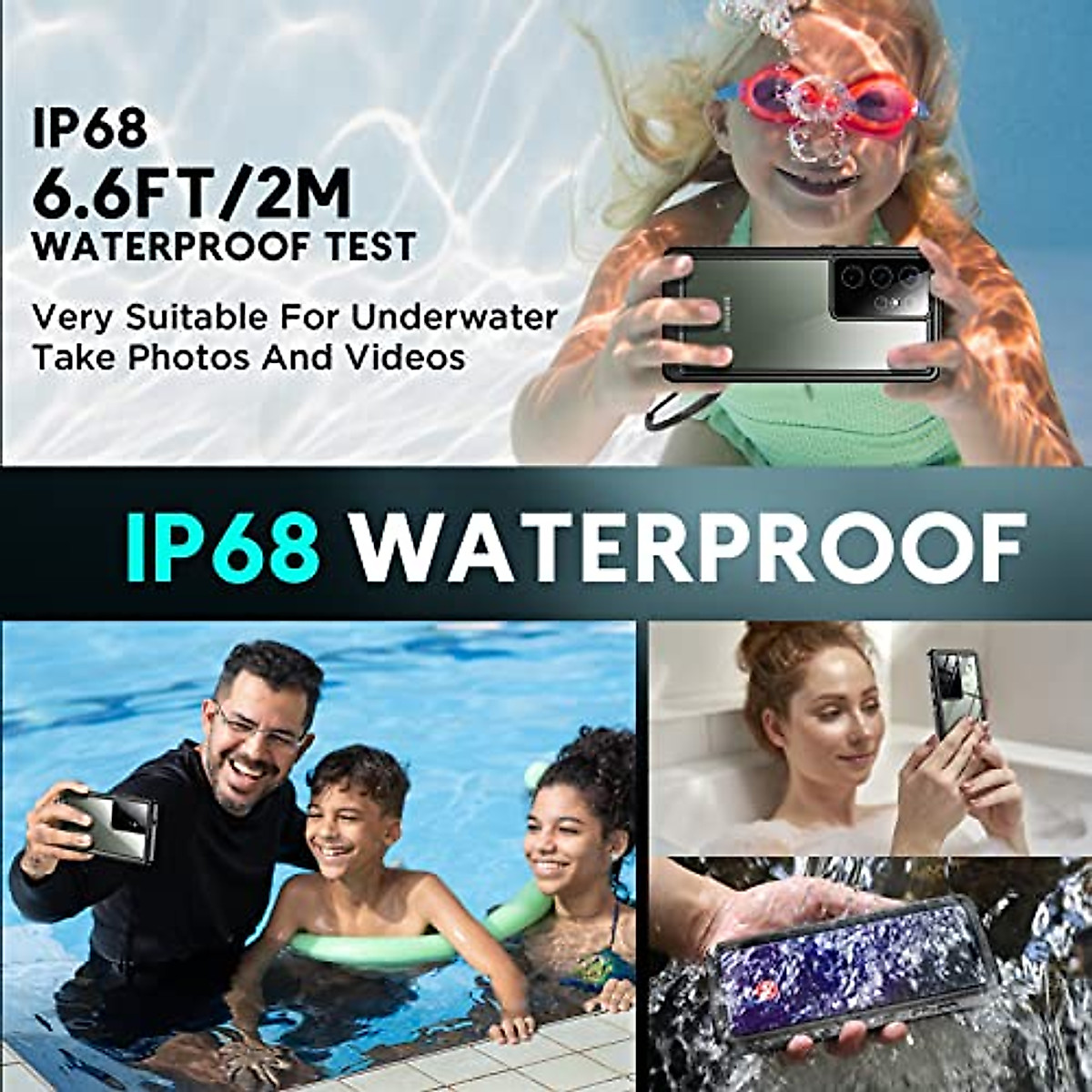 SPIDERCASE Designed for Samsung Galaxy S23 Ultra Case Waterproof,Built-in Screen Protector Full Protection Heavy Duty Shockproof Anti-Scratched Phone Case,Black