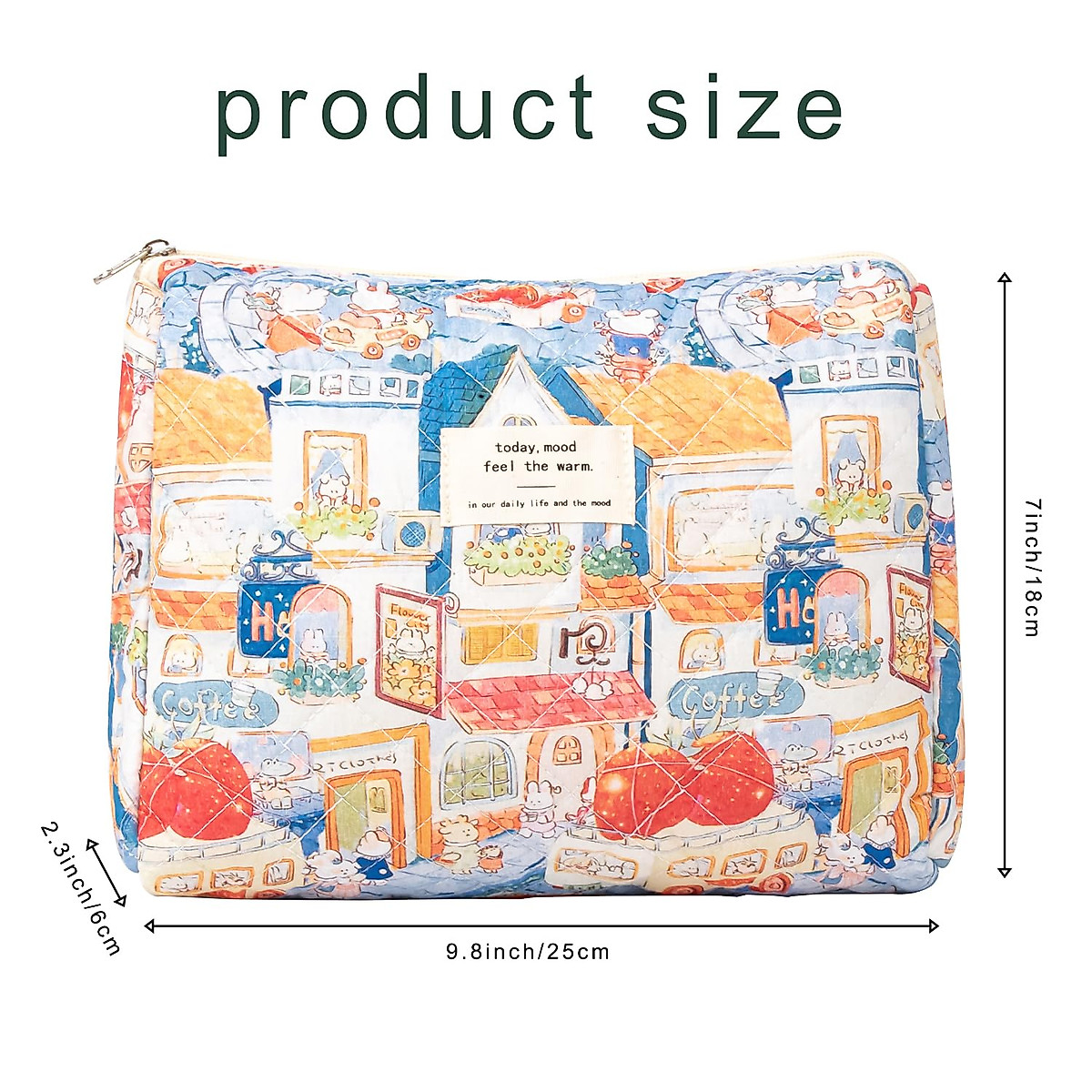 Cotton Quilted Makeup Bag Cut Cosmetic Pouch Large Capacity Flap Handheld Travel Cosmetic Bag Kawaii Coquette Aesthetic Floral Toiletry Bag for Women (Bunny)