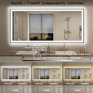 CHARMOR 60x28 LED Mirror for Bathroom, Large Framed Lighted Mirror for Wall, Dimmable, Anti-Fog (Backlit and Front Lighted)