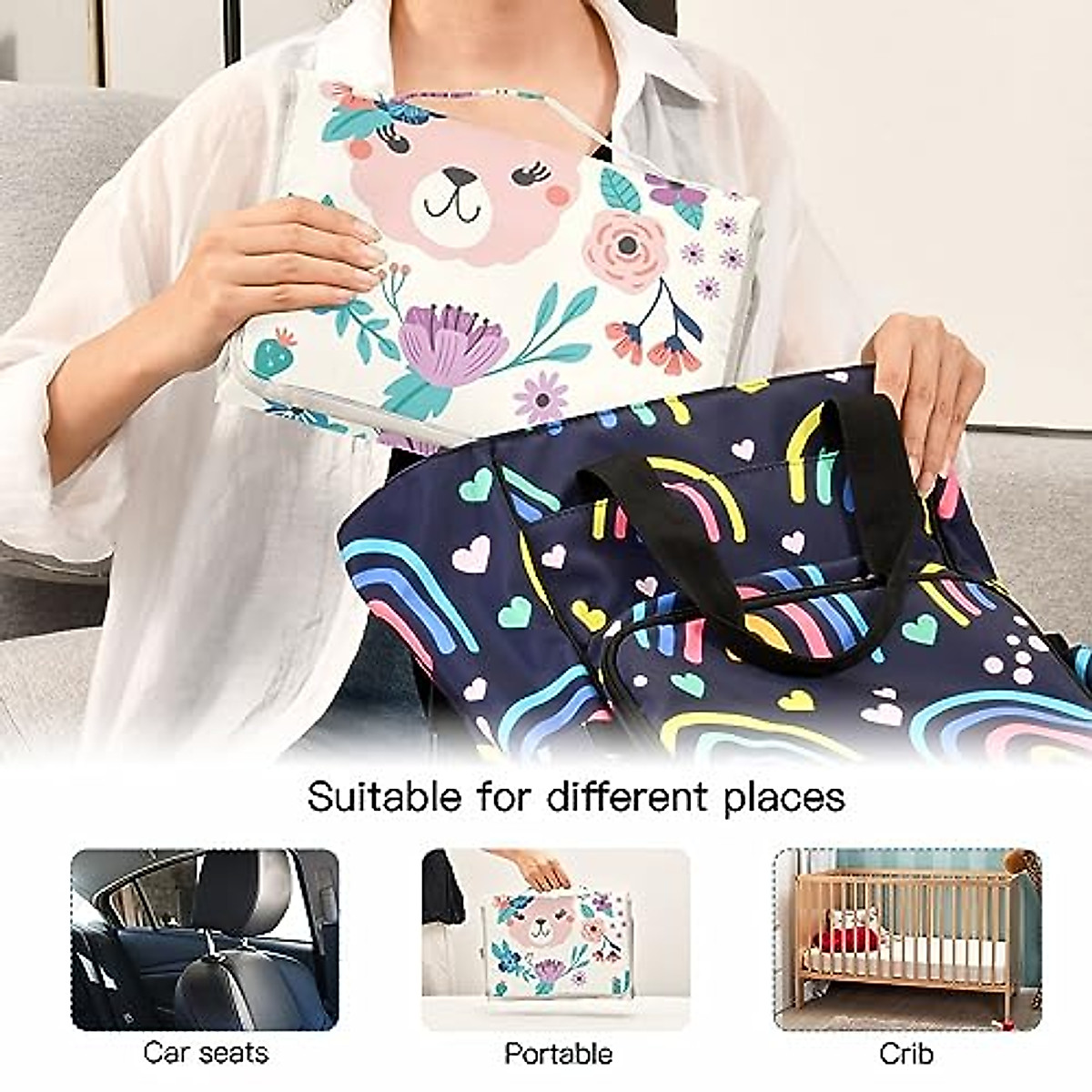 Bulletgxll Llama Cactus Portable Diaper Changing Pad Waterproof Changing Pad with Baby Tissue Pocket and Magic Stick for Newborn Baby.