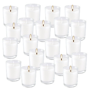 20 Pack Warm White Unscented Votive Candles-Clear Glass Filled Hand Poured Wax Candle Gifts for Aromatherapy Spa Weddings Birthdays Holidays Party& More (Warm White)