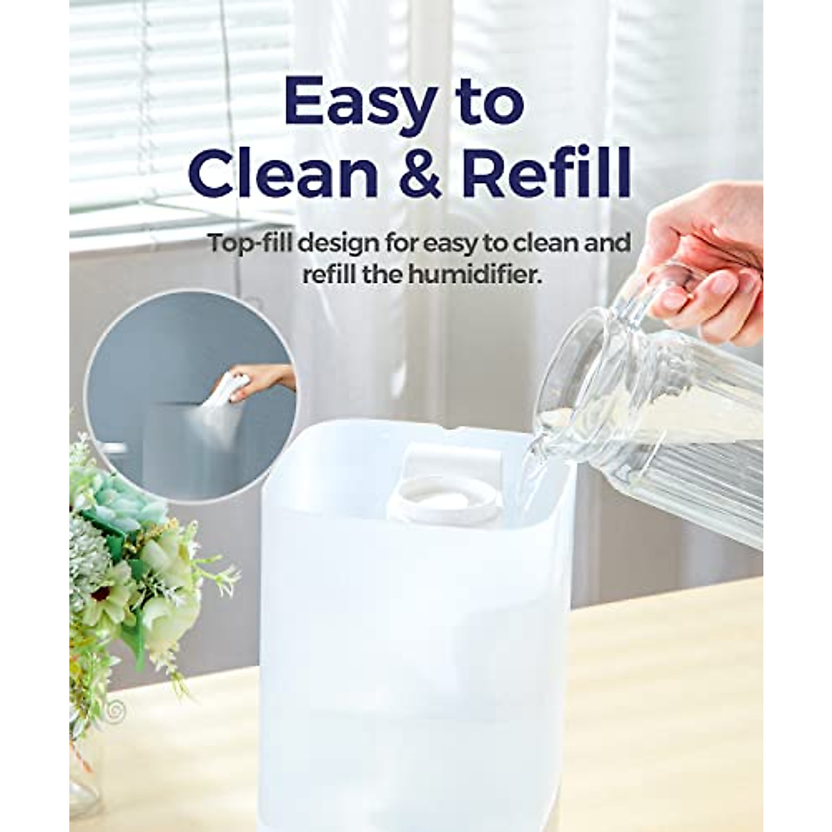 Aromacare Humidifiers for Bedroom, 2.5L Cool Mist Air Humidifier with Essential Oil Diffuser, Small Ultrasonic Top Fill for Baby Kids Plant, Auto Humidity, Auto Shut-Off (White)