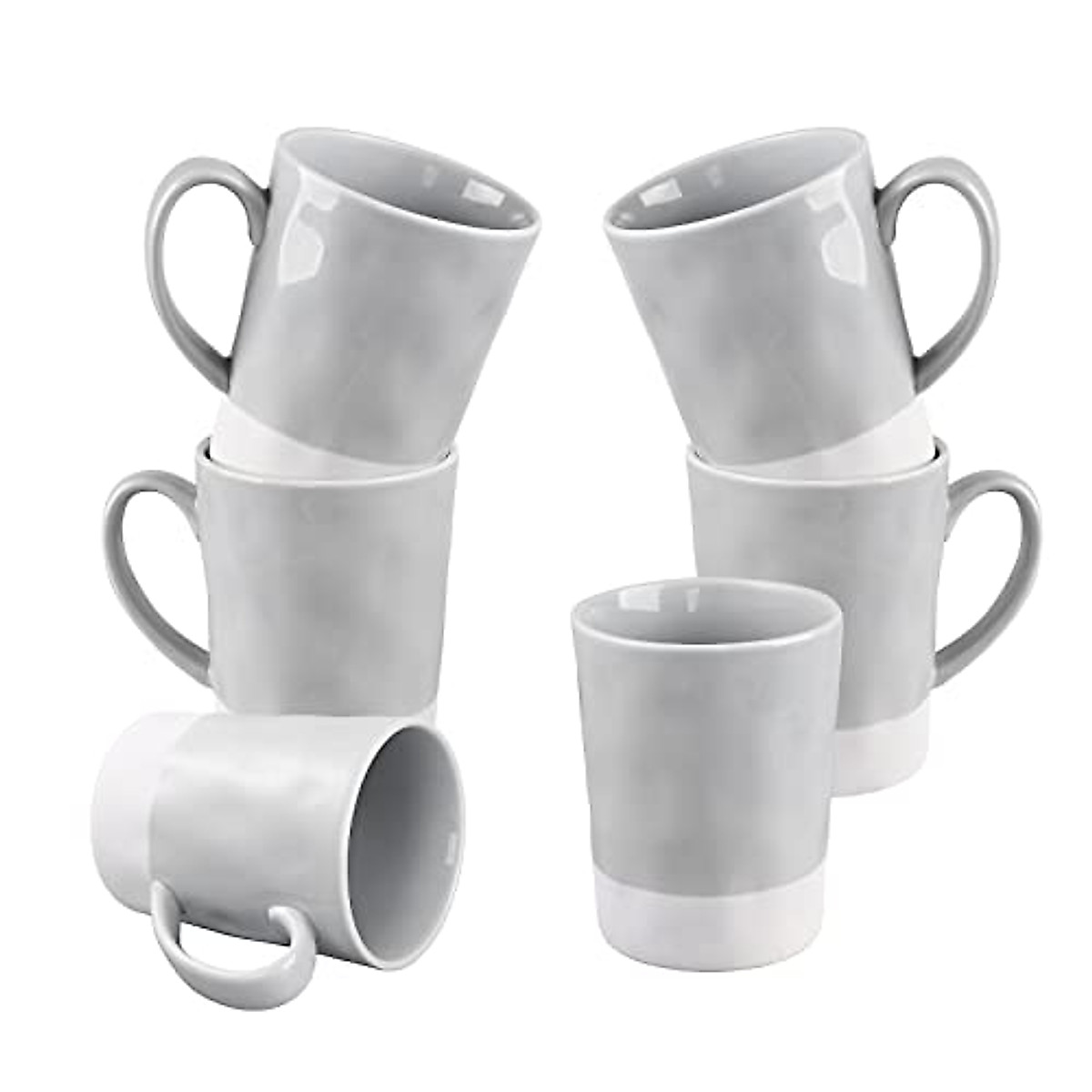 Miicol Porcelain Coffee Mugs Set of 6-15 Oz Large Ceramic Flat Bottom Cups for Latte, Tea, Cocoa - Modern Rustic Handmade Look, Neutral Grey