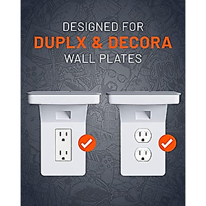 ECHOGEAR Outlet Shelf (White/Grey) - Next-Gen Design with Built in-Cord Storage & Room for Bulky Plugs - Works with Both Standard & Decora Outlets - Quick Install with Included Hardware