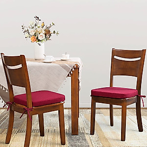Shinnwa Kitchen Chair Cushions Set of 4 with Ties Memory Foam Dining Chair Pads Thickened Decorative Seat Cushions for Dorm Chairs 16.5 x 16.25 inches Burgundy