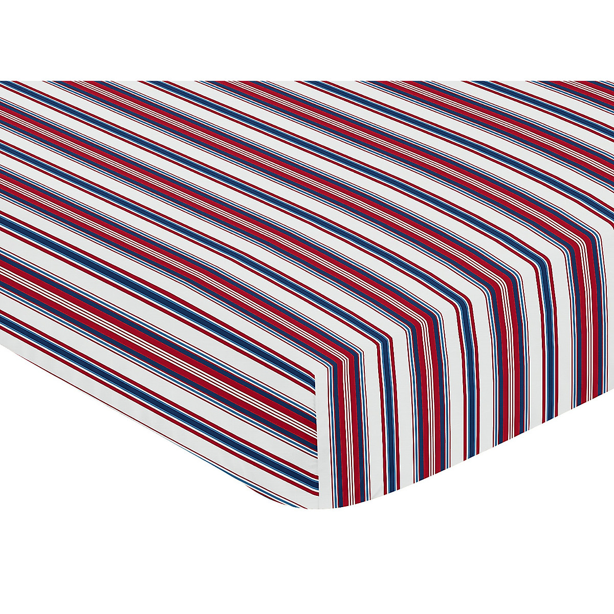 Sweet Jojo Designs Red, White and Blue Striped Baby or Toddler Fitted Crib Sheet for Baseball Patch Sports Collection