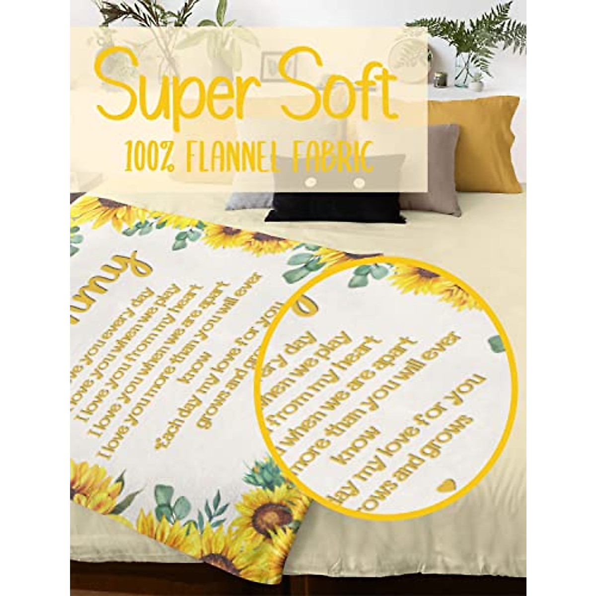 InnoBeta Grammy Sunflower Throw Blanket - Flannel Blankets Gifts for Grammy - Grammy Gift from Grandchildren on Mother's Day, Christmas, Birthday, Thanksgiving - 50" x 65"