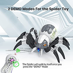 DEERC Remote Control Spider, Realistic Robot Spider with Spray and Lights, RC Big Boy Toys, Gifts for Kids, Easter Birthday Party Joke Pranks, Bot Black Widow Spider Real with Music Effect