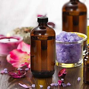 AOZITA [ 12 Pack, 16 OZ ] Glass Amber Bottles with Black Poly Cone Cap & 3 Stainless Steel Funnels & 12 Labels - 480ml Boston Round Sample Bottles, Brown Glass Apothecary Bottles