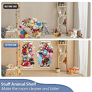 PHOENANCEE Stuffed Animal Storage,Stuff Animals Organizer for Plushies Toy Holder Net Zoo for Kids Nursery Playroom Bedroom,Save Space,Length Adjustable,Upgraded(White)