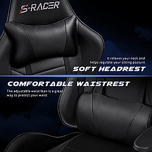 Homall Gaming , Massage, Computer, Office Ergonomic Desk chair with Footrest Racing Executive Swivel chair Adjustable Rolling Task chair (Black)