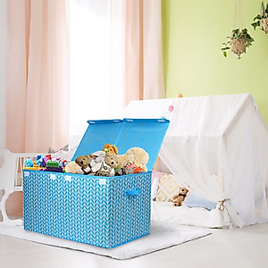 Mayniu Extra-Large Toy Box Chest 30"x 16" x 16", Collapsible Sturdy Toy Storage Bins Boxes Baskets for Boys, Girls, Nursery, Playroom, Closet, Bedroom and Office(Blue)