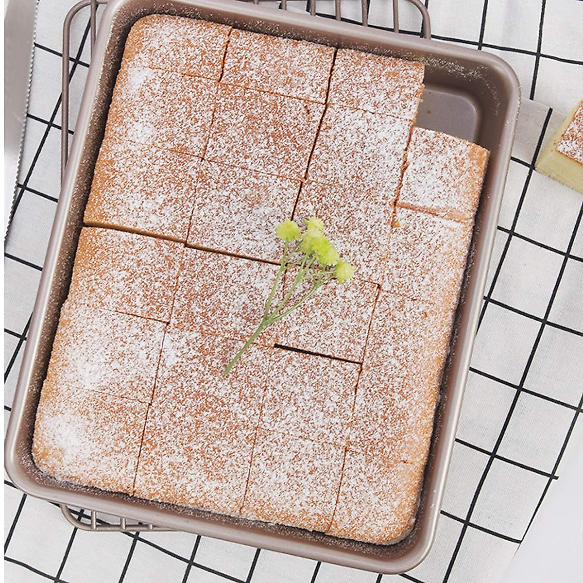 CANDeal 11 inch by 9 inch Deep Rectangular Cake Pan, Cake Mold Non-Stick Baking Pan, Multifunction Oven Roasting Pan & Cookie Sheet