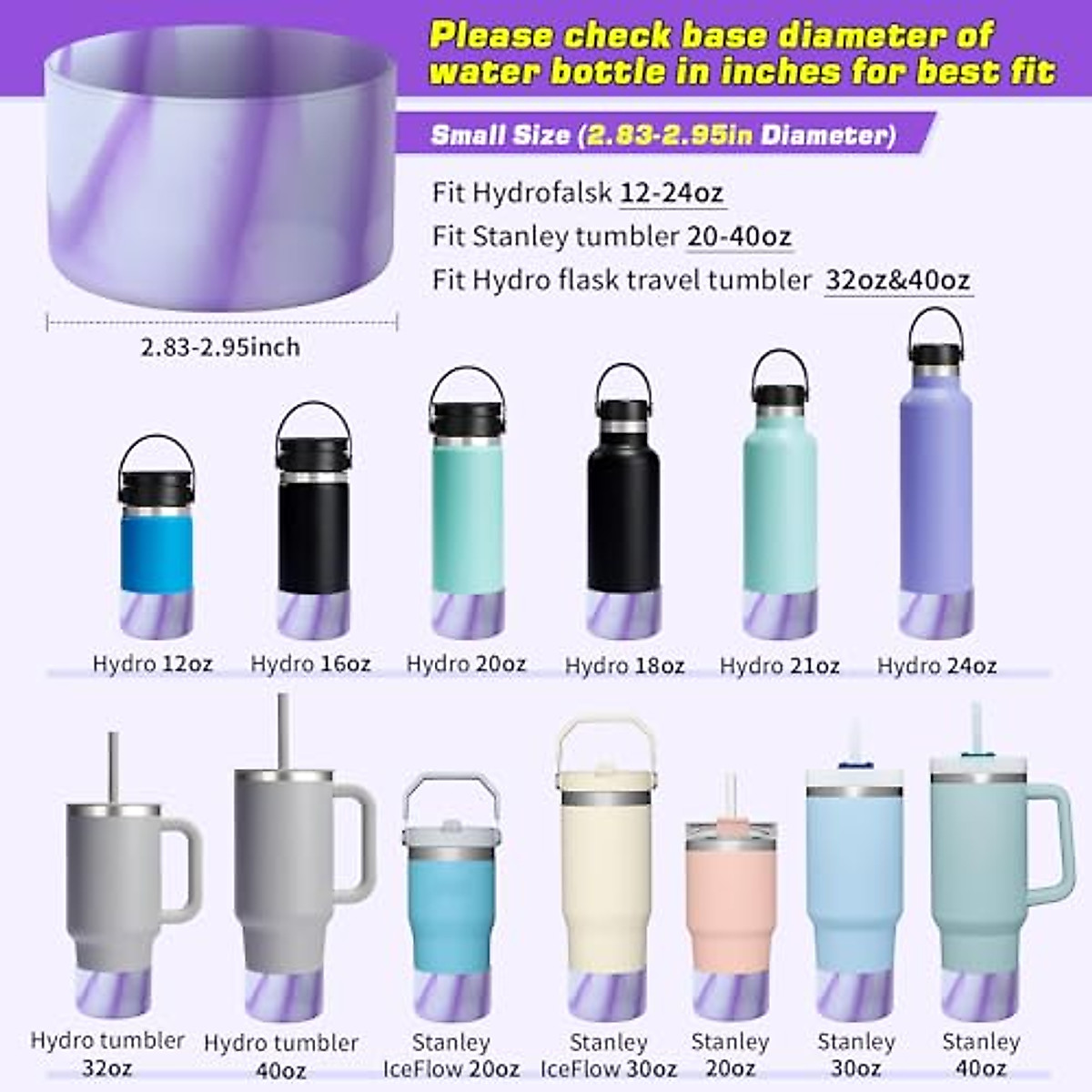 WUQID Protective Mixed Silicone Boot Sleeve 2PC Compatible with Stanley 20 30 40oz & Hydroflask 12oz-40oz Bottles/Tumbler Anti-Slip Bottom Sleeve Cover for All Bottles Bottom Width of 2.83-2.95in