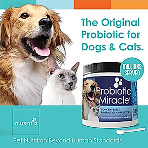 NUSENTIA Probiotics for Dogs -(360 Scoops)-Probiotic Miracle -Advanced, Species Specific Probiotics and Prebiotics to Stop Diarrhea, Loose Stool, and Yeast-Plus Immune Support