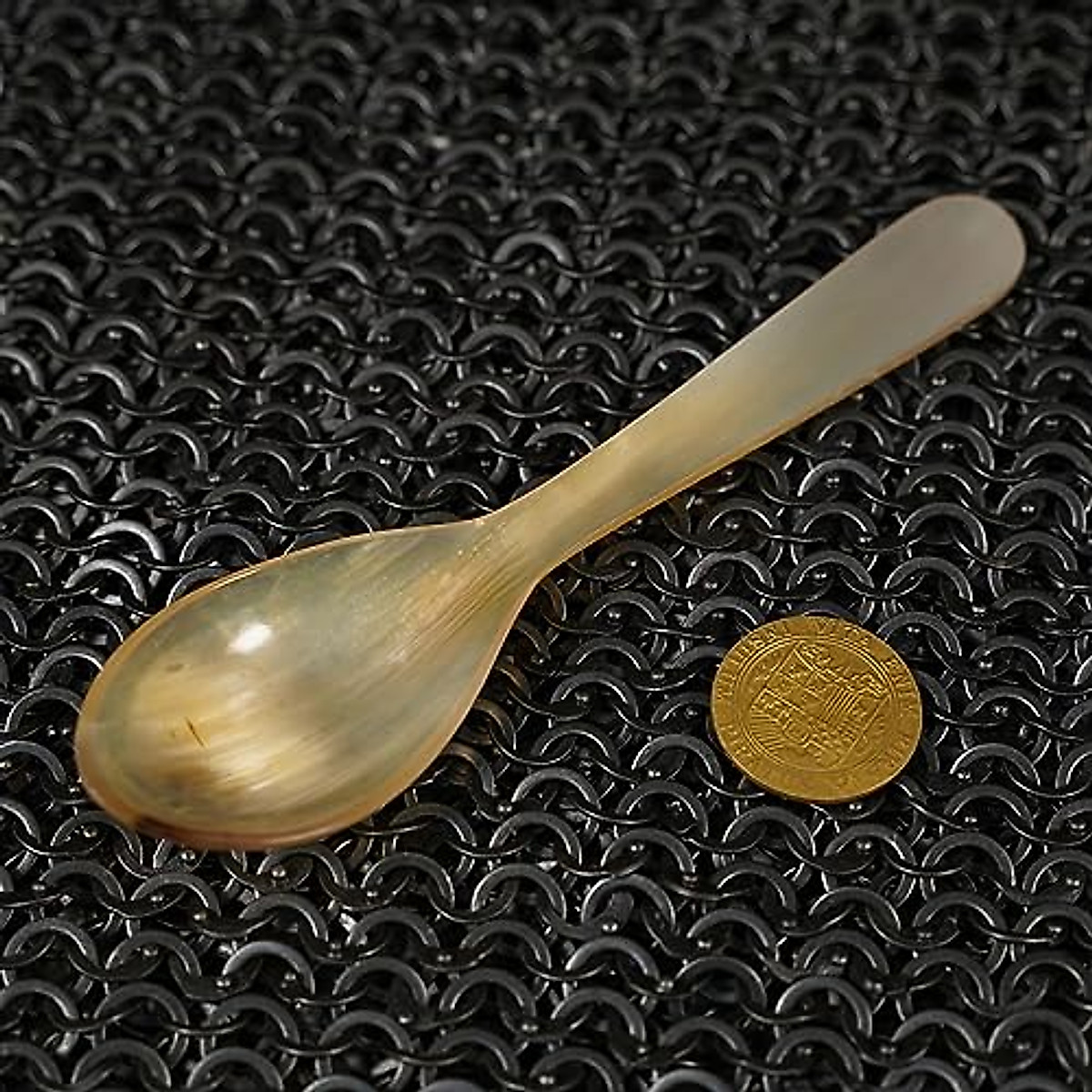 Mythrojan 4pcs Buffalo Horn Spoons Polished Finish Handcrafted from Genuine Ox Horn Fully Functional Horn Accessory for Reenactments