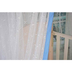 RuiHome Dome Style Hanging Baby Mosquito Net Nursery Bed Canopy with Blue Bowknot Decor, Netting with Holder Stand