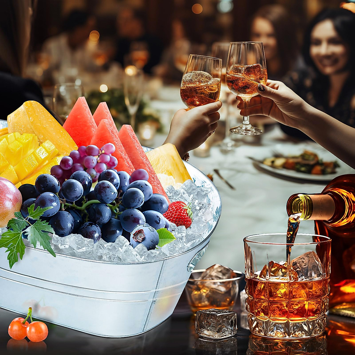 4 Pack Galvanized Metal Ice Buckets, 3 Gallon Large Ice Buckets for Parties Wine Beverage Tub with Carry Handle for Home/Bar Beer Champagne Cocktails Cooling Supplies