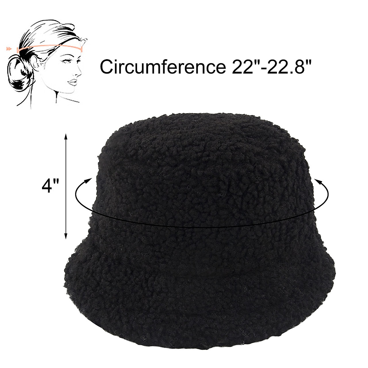 Womens Winter Bucket Hat Vintage Cloche Hats Warm Faux Fur Wool Outdoor Packable Fisherman Cap Black