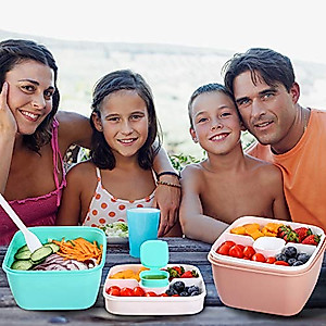 Portable Salad Lunch Container - 38 Oz Salad Bowl - 2 Compartments with Dressing Cup, Large Bento Boxes, Meal Prep to go Containers for Food Fruit Snack