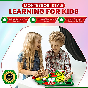 SENSORY4U Owl Sensory Wooden Activity Busy Board - Wood Montessori Experience - Quiet Play Latches Tying Spinning Buttoning