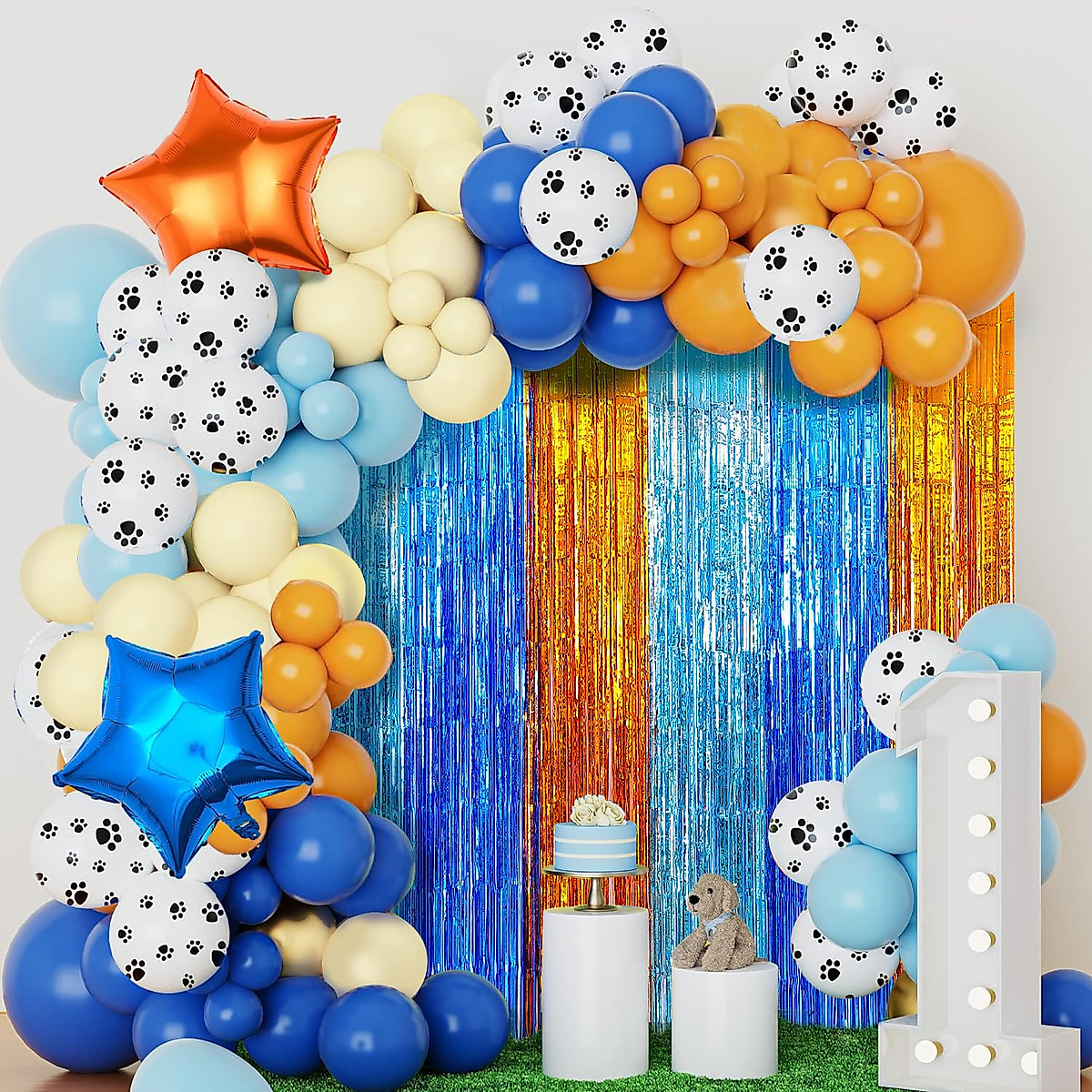 Blue Dog Birthday Party Supplies, Blue Dog Foil Fringe Curtains, 2 Packs Orange Blue & Light Blue Tinsel Metallic Streamers, Photo Booth Props Streamer Backdrop for Blue Dog Theme Party Decoration
